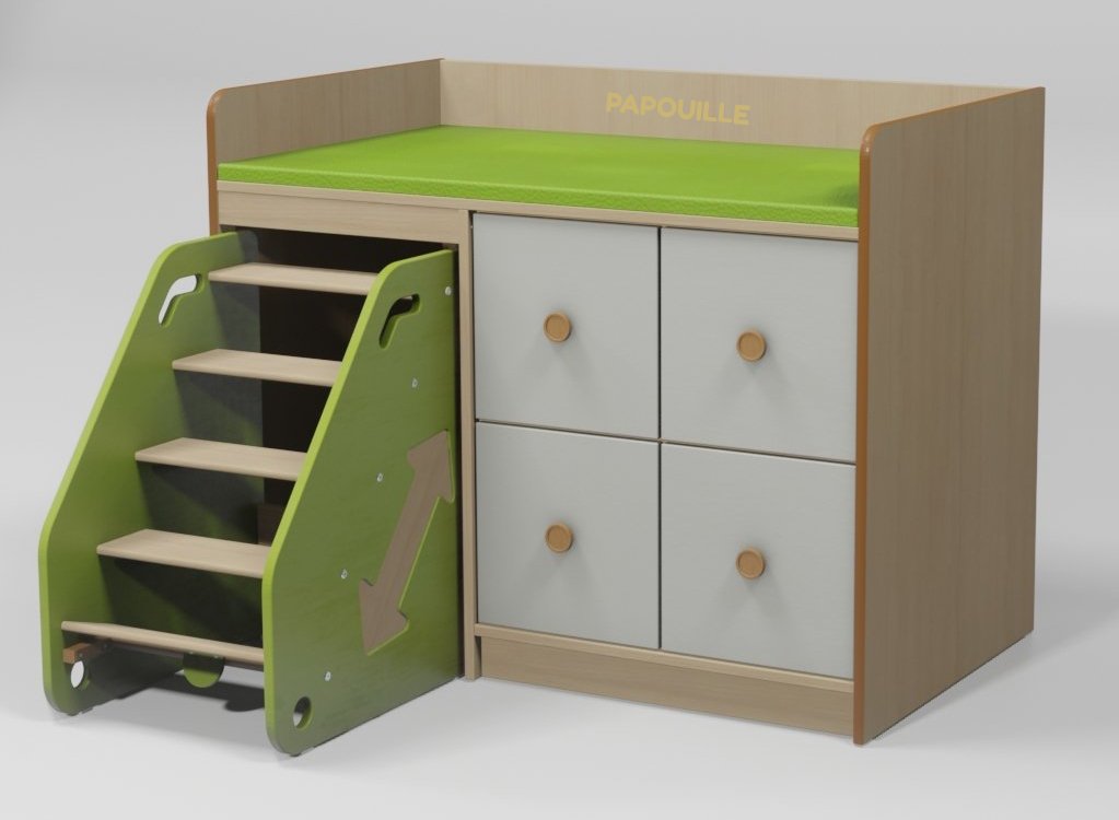Meuble de change avec escalier 2 places pour crèche blanc Sélection | Papouille