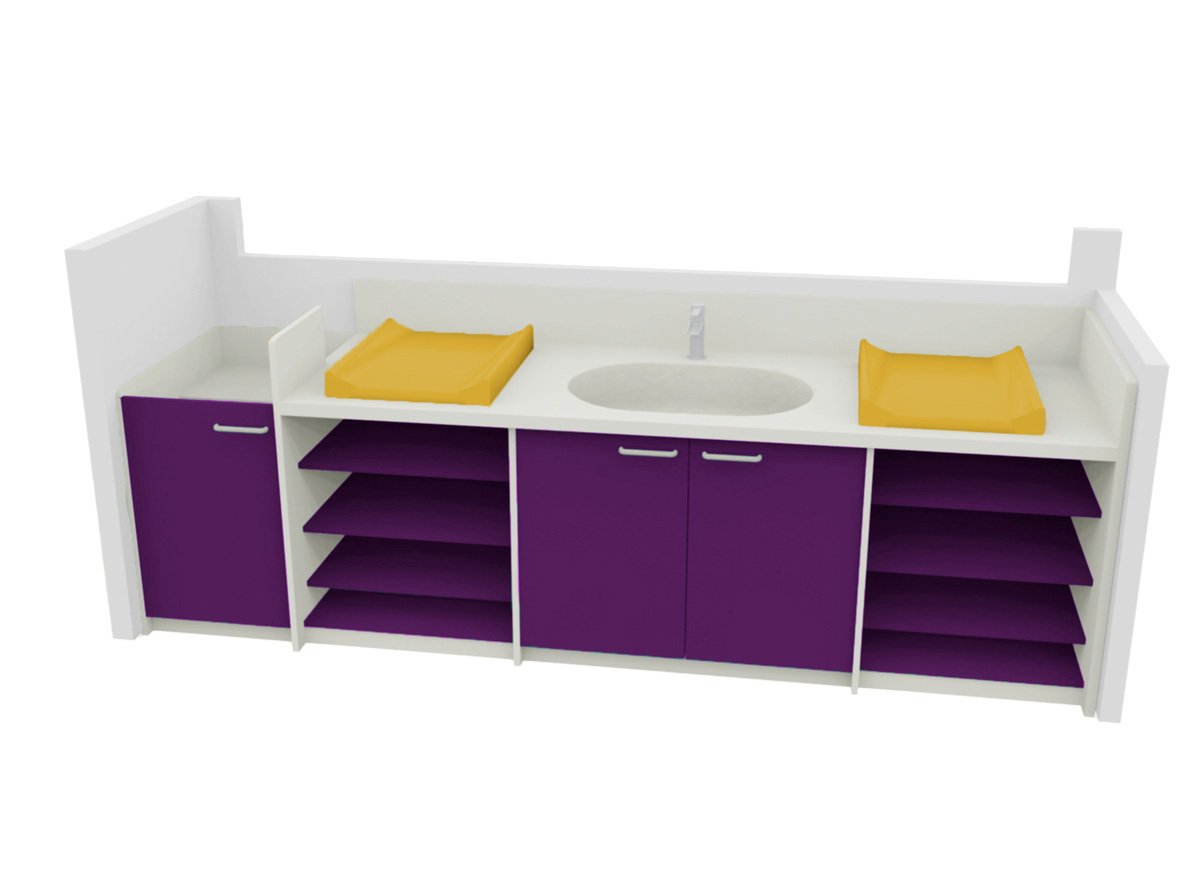 Meuble à langer 2 plan a langer 1 cuve avec escalier prune Sélection | Papouille