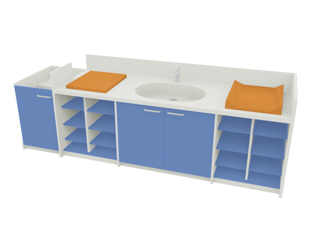 Meuble à langer 1 vasque 2 plan de lange avec escalier bleu oslo Sélection | Papouille